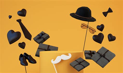 아버지의 날 포스터 또는 노란색 배경에 넥타이와 하트 모양이 있는 배너 템플릿 아버지의 아빠를위한 인사와 선물 사랑하는 아빠를위한 프로모션 및 쇼핑 템플릿입니다 3d 렌더링