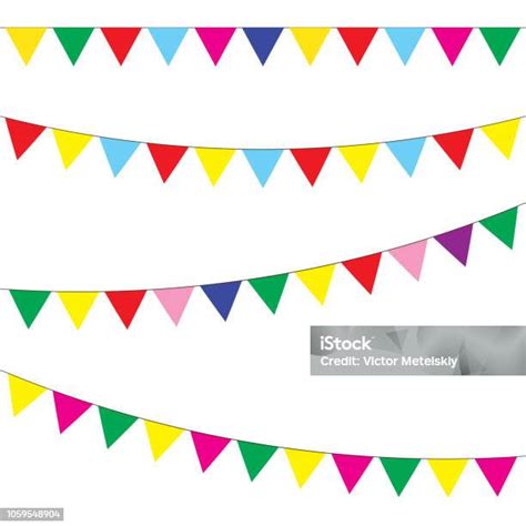 멧 새와 갈 랜드를 설정합니다 다채로운 축제 플래그입니다 벡터 일러스트입니다 축 하 파티 또는 축제 디자인 요소입니다 삼각형에 대한 스톡 벡터 아트 및 기타 이미지 Istock