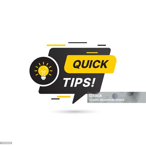 빠른 팁 유용한 트릭 벡터 로고 아이콘 또는 기호 는 웹에 적합한 검은 색과 노란색 색상과 전구 요소세트 엠블럼 및 배너 벡터 세트 격리 0명에 대한 스톡 벡터 아트 및