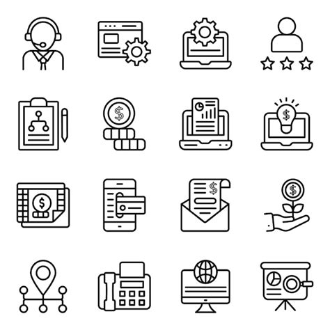 Paquete De Iconos De Línea De Análisis Empresarial Vector Premium