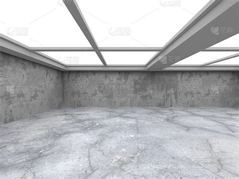 黑暗的混凝土空房间。现代建筑设计素材 花瓣网