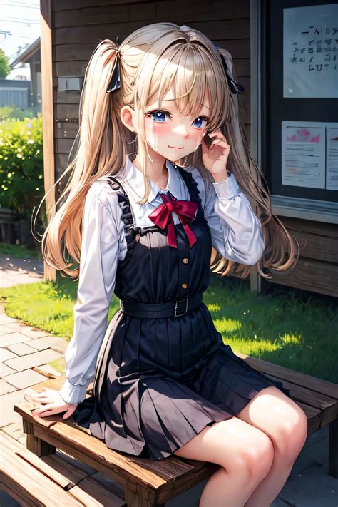 فتاة أنيمي تجلس على مقعد وتتحدث على الهاتف الخليوي Seaart Ai