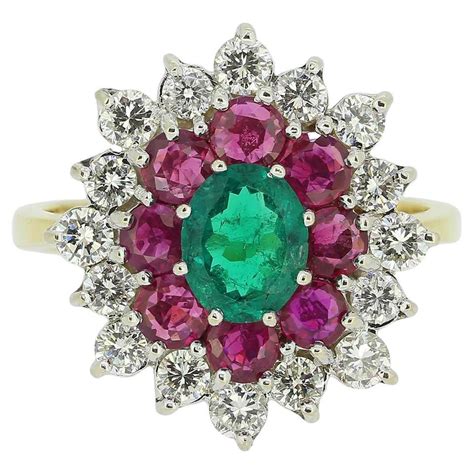 Bochic “orient” Diamond Ruby And Emerald Vintage Cluster Ring Set 18k