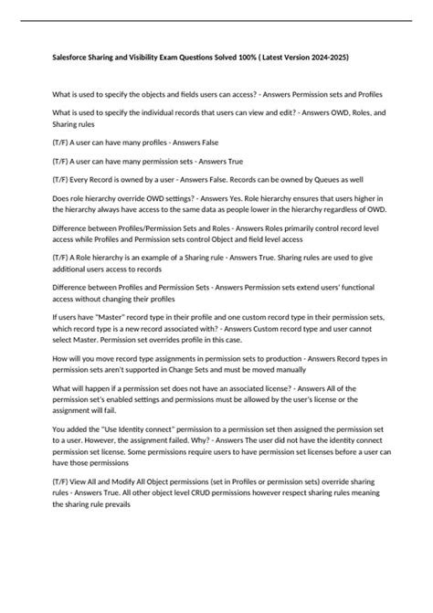 Salesforce Sharing And Visibility Exam Questions Solved 100 Latest Version Salesforce