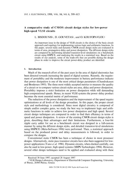 PDF A Comparative Study Of CMOS Circuit Design Styles For Low Power High Speed VLSI Circuits