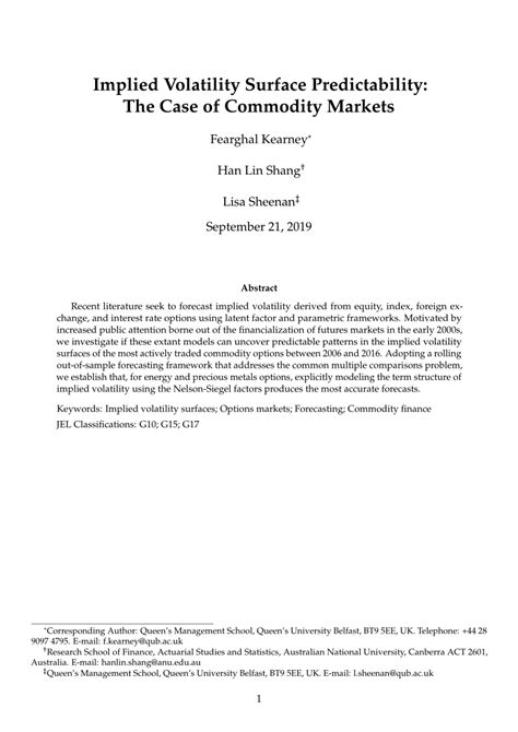 Pdf Implied Volatility Surface Predictability The Case Of Commodity Markets