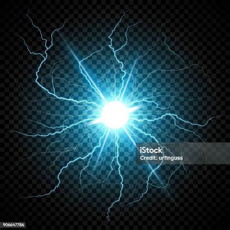 번개는 어두운 투명 한 바탕에 블루 전기 플래시 벡터 원 번개 기후 묘사에 대한 스톡 벡터 아트 및 기타 이미지 기후 묘사 날씨 뇌우 Istock