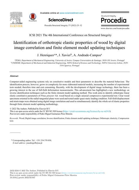 PDF Identification Of Orthotropic Elastic Properties Of Wood By Digital Image Correlation And