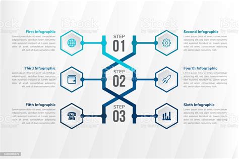 여섯 아이콘과 Dna 추상 의료 인포 그래픽 템플릿 육각형 사용 인포그래픽에 대한 스톡 벡터 아트 및 기타 이미지 인포그래픽