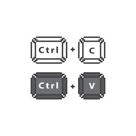 복사 및 붙여넣기 Ctrl C 및 Ctrl V 버튼 픽셀 아트 8비트 아이콘 벡터 그림 프리미엄 벡터