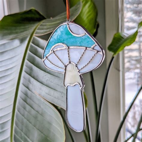 Mushroom Stained Glass Suncatcher Whimsical Toadstool Glass Etsy