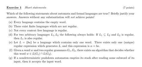 Solved Exercise 1 Short Statements 7 Points Which Of The