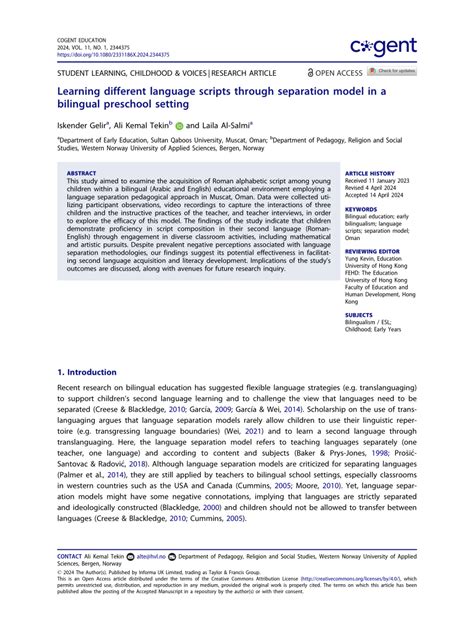 Pdf Learning Different Language Scripts Through Separation Model In A Bilingual Preschool Setting
