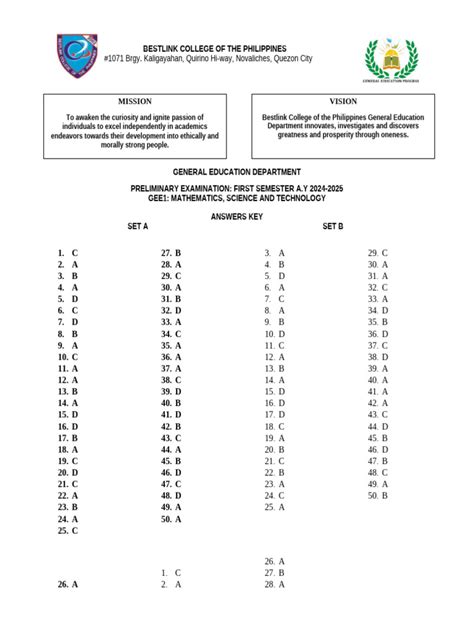 Gen Ed Prelim Exam Mst Answers Key Pdf