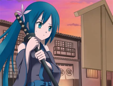 Long Hair Blue Hair Anime Girls Katana Twintails Vocaloid Hatsune