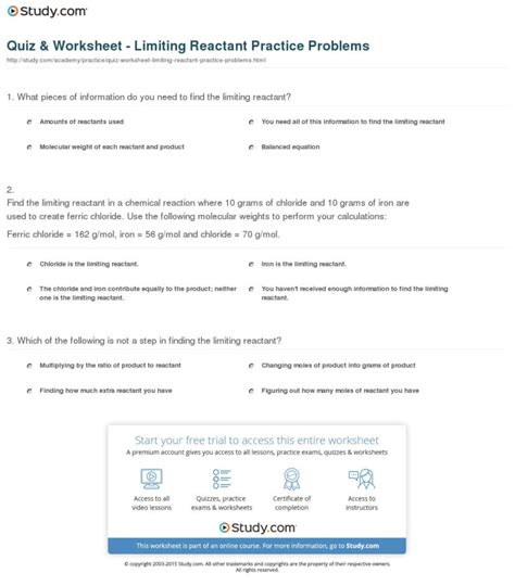 Limiting And Excess Reactants Worksheet — Db