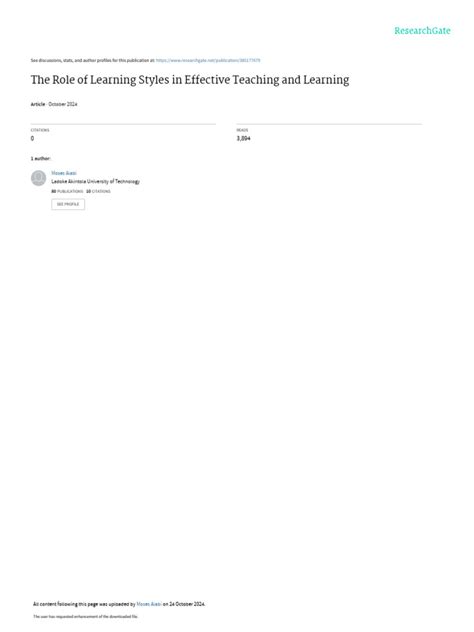 The Roleof Learning Stylesin Effective Teachingand Learning Pdf Learning Styles