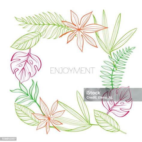 열 대 잎 엽서 템플릿입니다 즐거움 선형 그림입니다 손으로 그린 그림 벡터 관목에 대한 스톡 벡터 아트 및 기타 이미지 관목 나무 나뭇가지 Istock