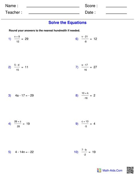 Pre Algebra Skills Worksheet