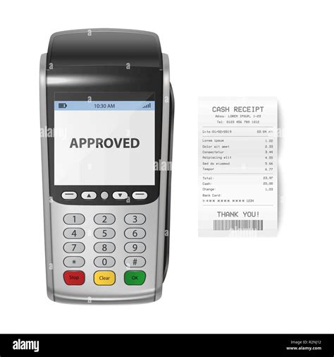Vector Realistic Silver 3d Payment Machine Pos Terminal With Receipt Closeup Isolated On White