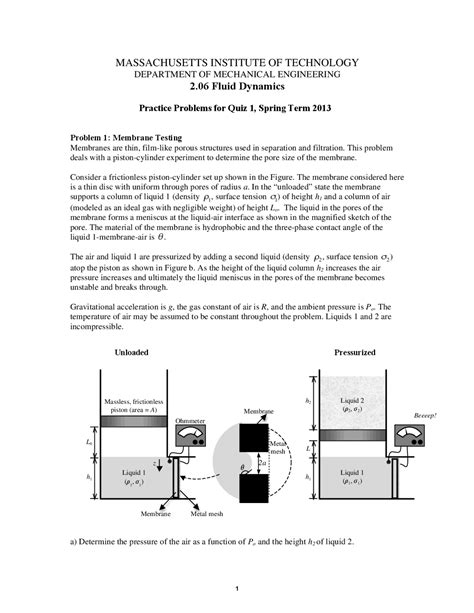 Fluid Dynamics Quiz 1 Practice Problems Docsity