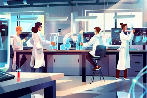Scientists Conducting Experiments In A Modern Laboratoryxa Premium Ai