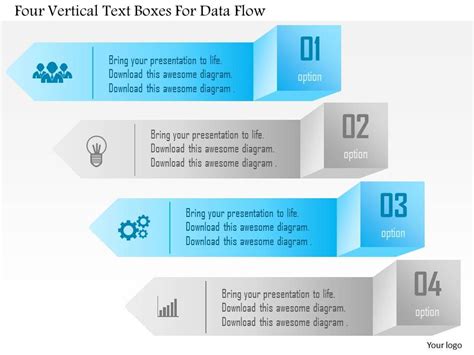 Four Vertical Text Boxes For Data Flow PowerPoint Template PowerPoint Presentation Slides
