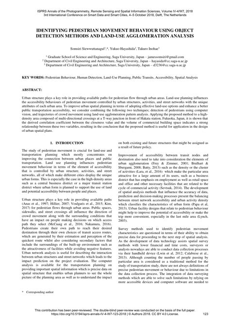 Pdf Identifying Pedestrian Movement Behaviour Using Object Detection Methods And Land Use
