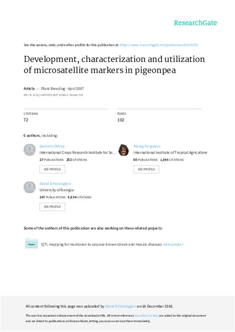 Pdf Development Characterization And Utilization Of Genomic Microsatellite Markers In