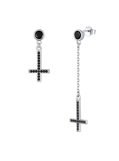 Black Dangle Cross Earrings