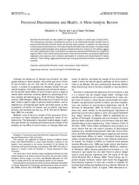 PSYC Reading Meta Analysis Perceived Discrimination And Health A