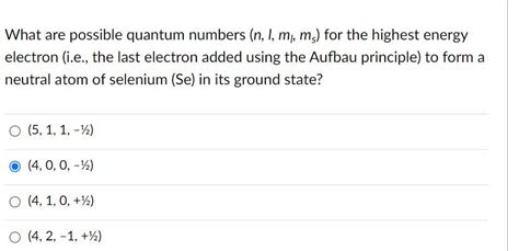Solved What Are Possible Quantum Numbers N L M Ms For Chegg