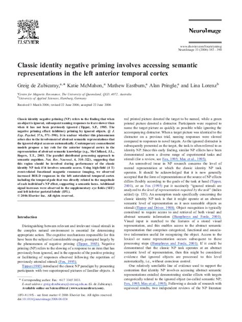 Pdf Classic Identity Negative Priming Involves Accessing Semantic Representations In The Left