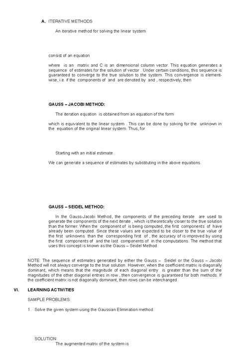 Iterative Methods A Iterative Methods An Iterative Method For Solving The Linear System