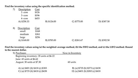 Solved Find The Inventory Value Using The Specific
