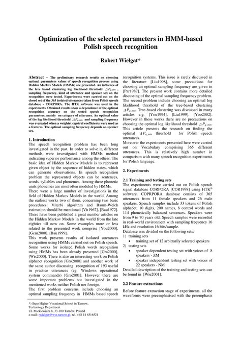 Pdf Optimization Of The Selected Parameters In Hmm Based Polish