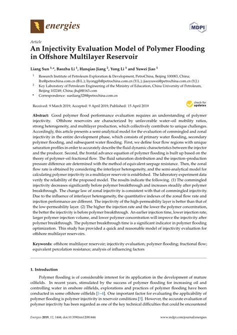 Pdf An Injectivity Evaluation Model Of Polymer Flooding In Offshore