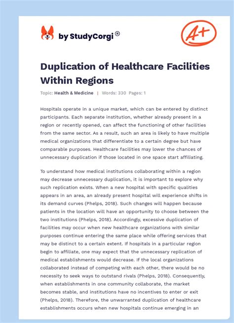 Duplication Of Healthcare Facilities Within Regions Free Essay Example