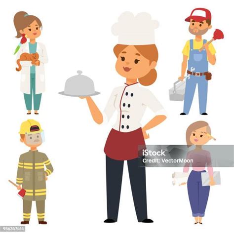 사람들이 다른 직업 벡터 일러스트 레이 션 성공 팀웍 다양성 인간 작업 생활양식입니다 서 성공적인 젊은 전문직 유니폼에 사람 문자 경찰관에 대한 스톡 벡터 아트 및 기타