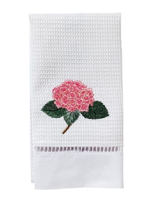 Pink Hydrangea Too Embroidered Waffle Weave Guest Towel Guest Towels