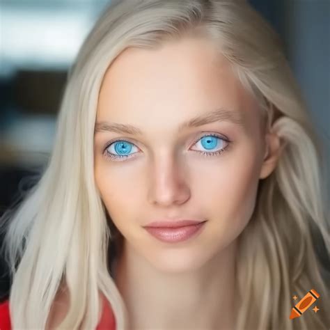 Swedish Woman With Blue Eyes And Platinum Blonde Hair In Winter Clothes