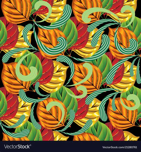 Abstract Colorful Leaves Seamless Pattern Vector Image