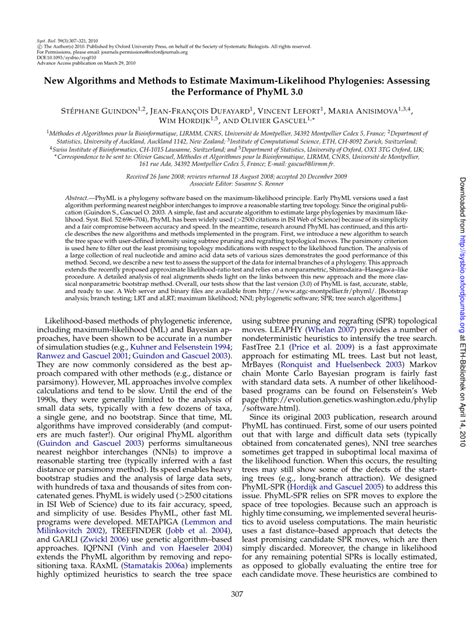 Pdf New Algorithms And Methods To Estimate Maximum Likelihood Phylogenies Assessing The