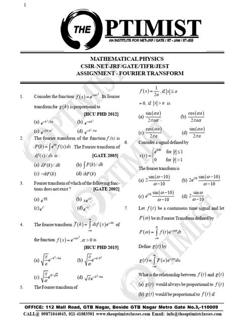 02590733723a4 Assignment Fourier Transform Pdf Resonance Physics