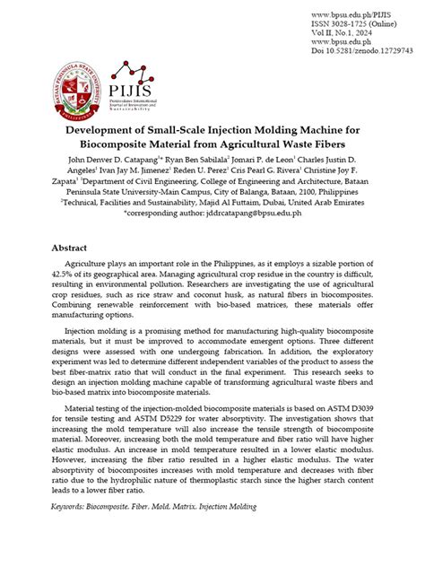 Development Of Small Scale Injection Molding Machine For Biocomposite Material From Agricultural