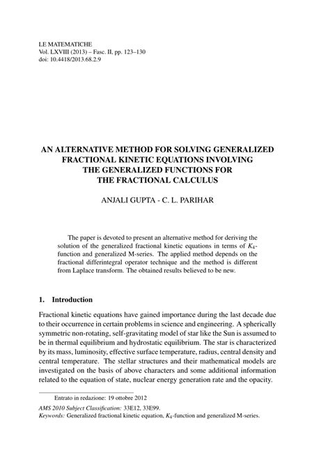 Pdf An Alternative Method For Solving Generalized Fractional Kinetic