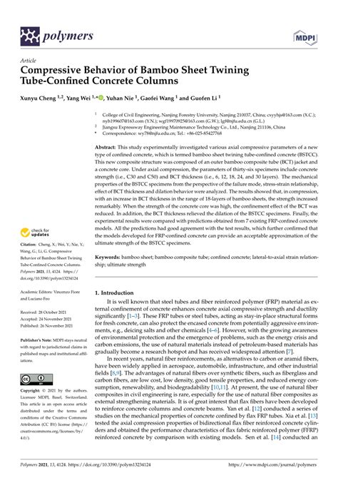 Pdf Compressive Behavior Of Bamboo Sheet Twining Tube Confined Concrete Columns
