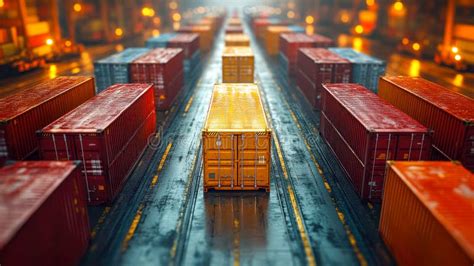 Rows Of Red And Yellow Shipping Containers Are Neatly Arranged In A Logistics Hub Under