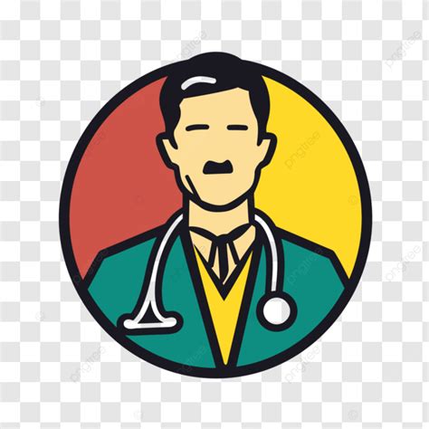 원 안에 콧수염이 있는 만화 의사 벡터 흰색 바탕에 의사의 단순한 다채로운 아이콘 그림자 없음 작은 프레임 중앙 Png 일러스트 및 벡터 에 대한 무료 다운로드