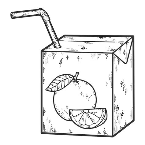 오렌지 주스 포장 스케치 스크래치 보드 모방 흑백 프리미엄 벡터